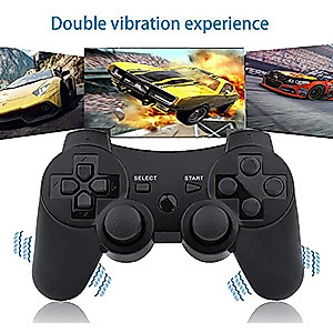 Kolopc Wireless Controller Compatible for PS3 Console, Double Vibration, 6-Axis Gyro Sensor, Upgraded Joystick Motion Gamepad with Charging Cable (Black Skull and Galaxy)