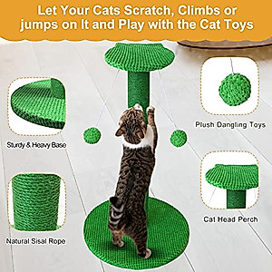 Cat Scratching Post Sisal Cat Tree Cactus Cat Scratcher, Scratching Posts for Indoor Cats Kitten, Cute Tall Cat Scratch Post with Perch to Protect Furniture, 2 Dangling Ball Toys, Stable Cat Stand