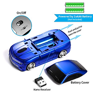 BKLNOG Wireless Car Mouse [Updated] with LED Headlights, 1600 DPI Sports Car Shaped Mouse for Mac, Computers, Blue