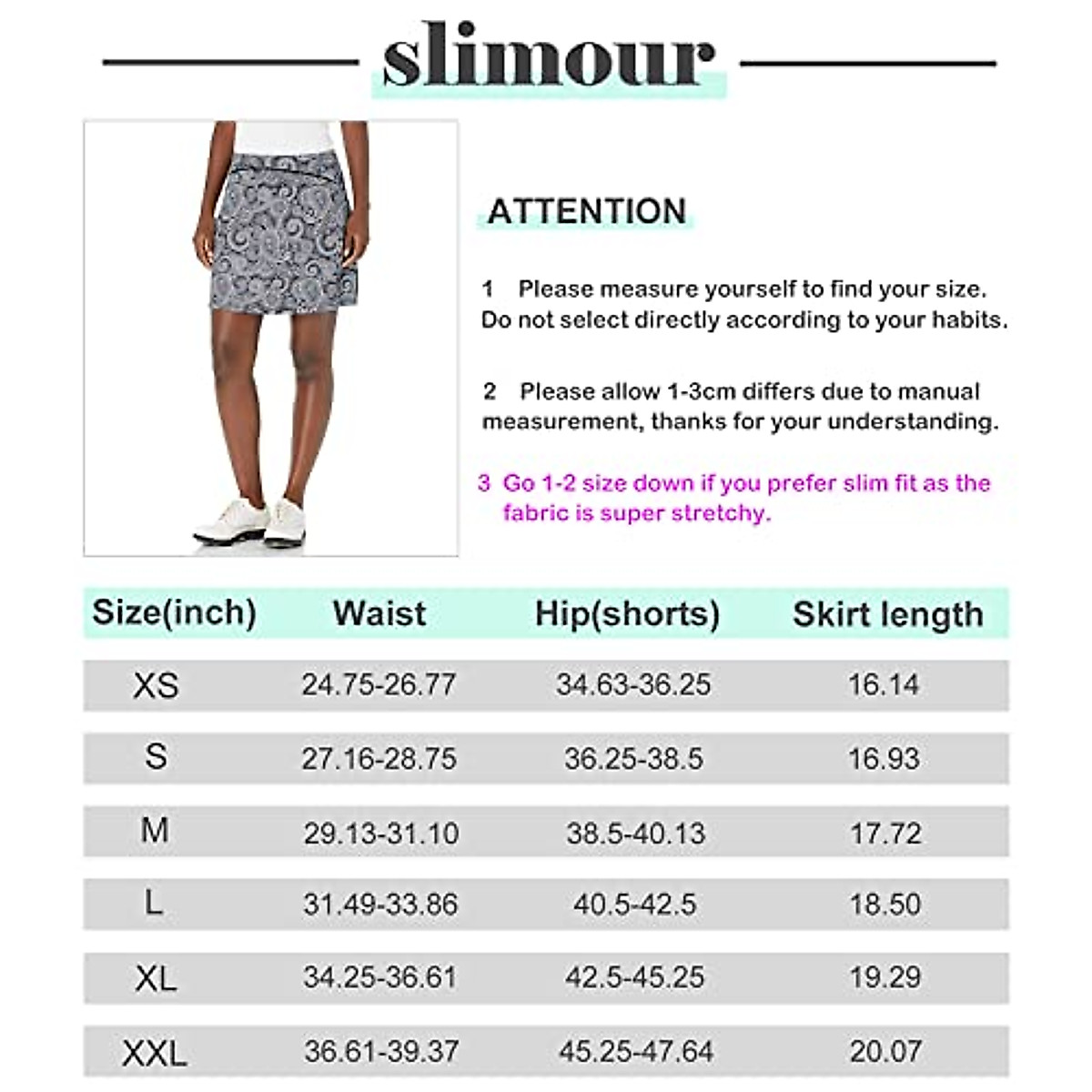 slimour Women Print Golf Skirt Travel Skirts with Pocket Swim Skirt High Waist with Shorts Black Rose XL