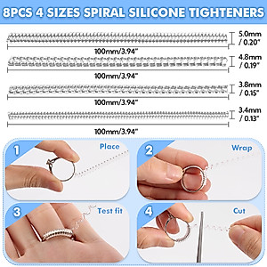 Anpro Ring Size Adjuster for Loose Rings- 118 Pcs Ring Size Adjusters Set Includes 16 Plug-in Invisible Ring Adjuster, 8 Spiral Silicone Tightener, EVA Invisible Sticker,Ring Size Measuring Tool