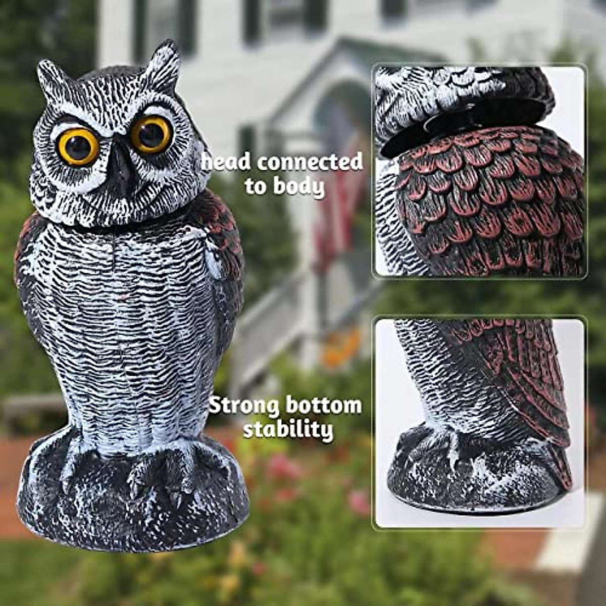 KKY Fake Owl Sculpture Latest 2pc, Revolving Head Plastic Owl for Outdoor Garden.