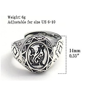 COSUMOSU 925 Sterling Silver Wolf/Kokopelli Open Ring Adjustable for US 6~10 (Wolf)