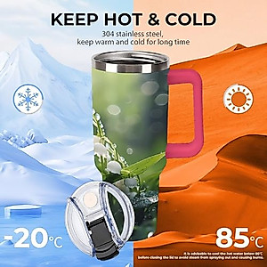 Lily of The Valley Flowers Green Leaves 40 Oz Car Cup Stainless Steel Travel Mug Leak-Proof Insulated Tumbler with Handle Light Rose Red-style