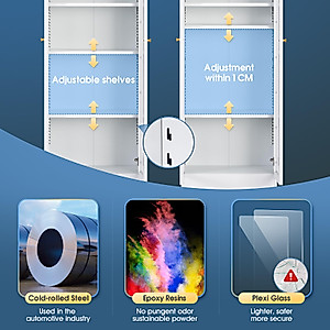 IRONMIX Modern Display Cabinet with Doors, Metal Curio Display Cabinet with Adjustable Shelves, 70.87" H Display Case, White Book Shelf with Storage for Home Office Living Room