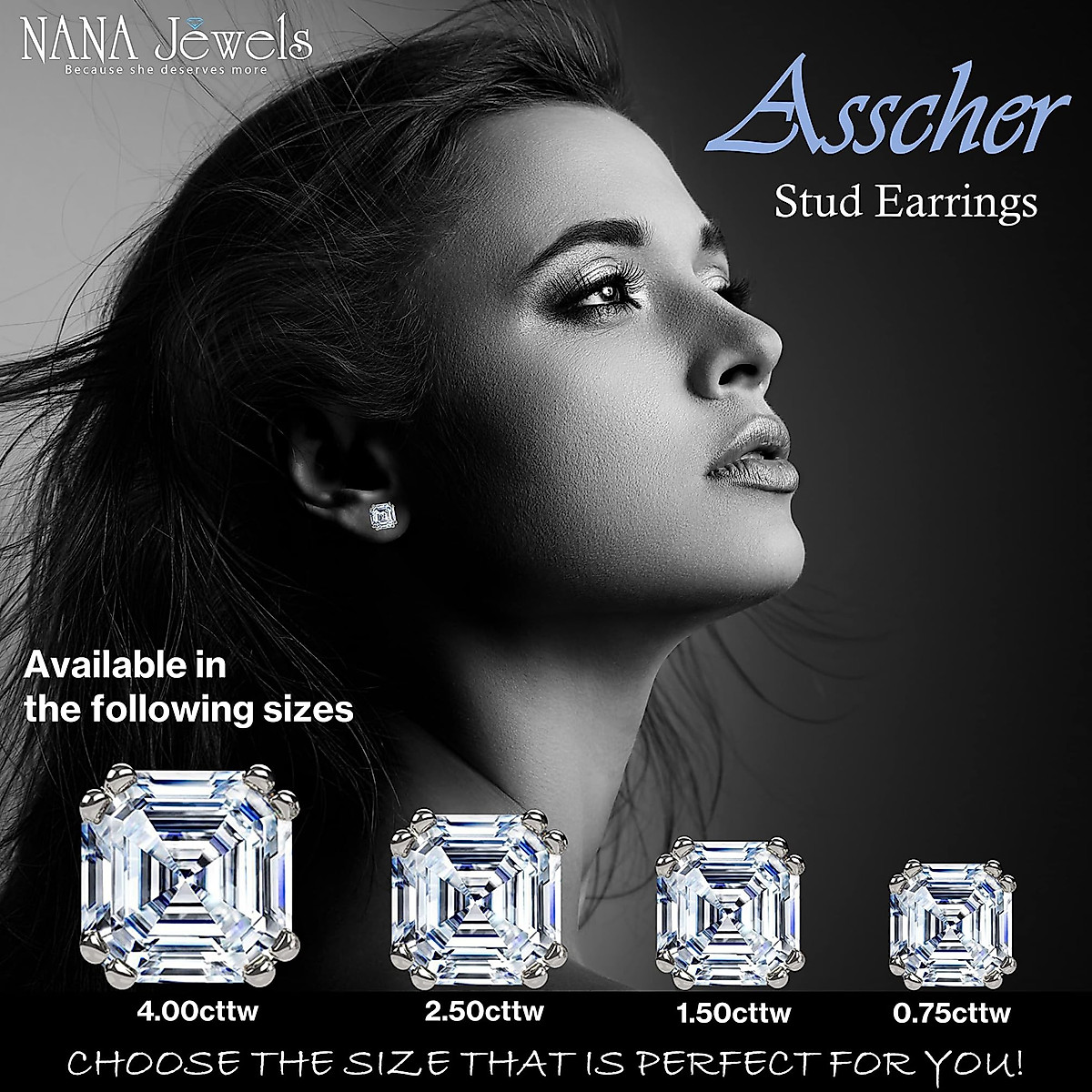 NANA Jewels Womens 14k Gold Post – Platinum Sterling Silver Hypoallergenic Stud Earring, 2.50ctw