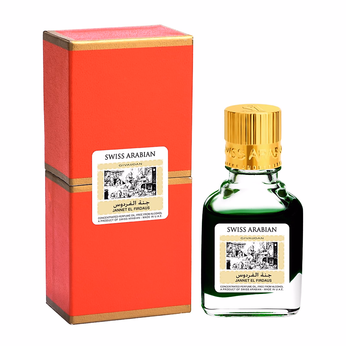 Swiss Arabian Jannet EL Firdaus Red - Luxury Products From Dubai - Long Lasting Perfume Oil for Unisex - Blend of Basil, Bergamot, Jasmine and Musk - Perfect for Date Night or Evening Out - 0.3 oz