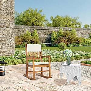 VINGLI Acacia Outdoor Rocking Chair with Cushions, Wooden Rocker Support 550 LBS for Indoors & Outdoors, 1 Pack