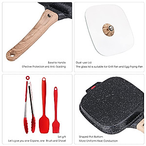 Bobikuke 2-Piece Set, Nonstick Aluminum Egg Pan and Grill Pan with Glass Lid, Induction Compatible, PFOA and PTFE Free