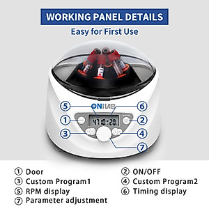 ONiLAB Lab PRP Benchtop Centrifuge 6x15mL/10mL/7mL/1.5-5ml, 300-5000rpm(Max. 2600xg RCF),LCD Digital Desktop Lab Centrifuge Timer 30sec-99min, Two Quick Start Programs