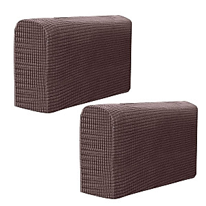 VOSAREA Arm Covers for Sofa 2pcs Chair Arm Protectors Sofa Armrest Cover Universal Sofa Armchair Slipcovers Recliner Chair Arm Cover for Home Office (Dark Coffee) Couch Armrest Covers