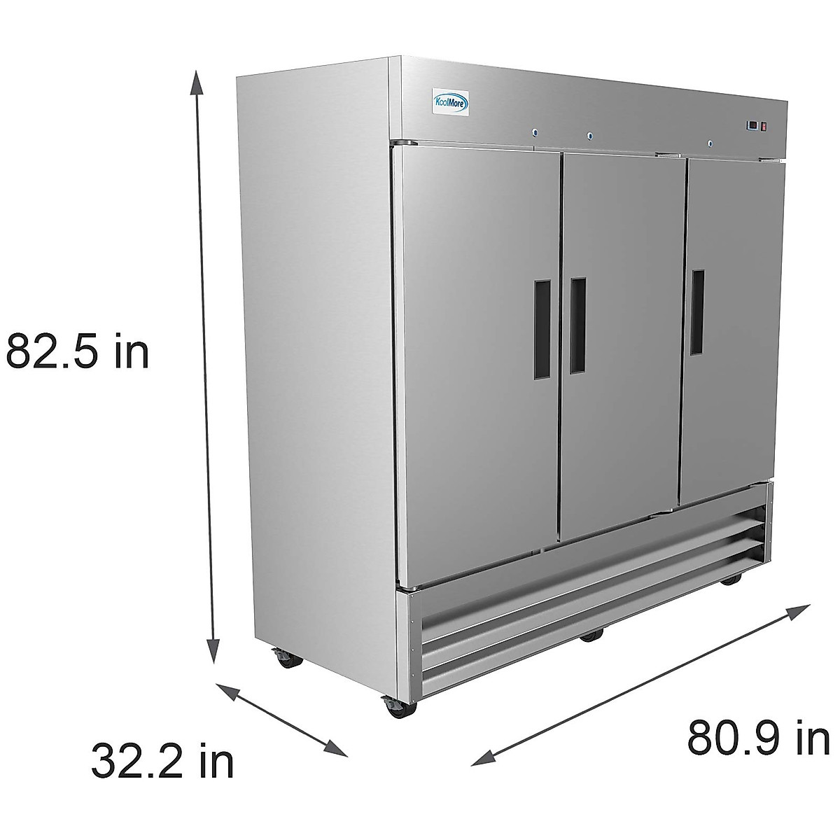 KoolMore 82" 3 Door Stainless Steel Upright Commercial Reach-in Freezer - 72 cu. ft, Model:RIF-3D-SS