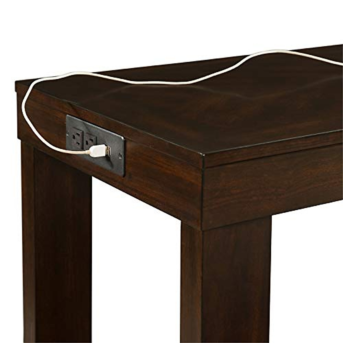 BOWERY HILL Drew Multipurpose Home Kitchen Dining Nook Bar Living Room Sofa Table Set with 3 Upholstered Stools, Chairs in Dark Walnut and Taupe Fabric