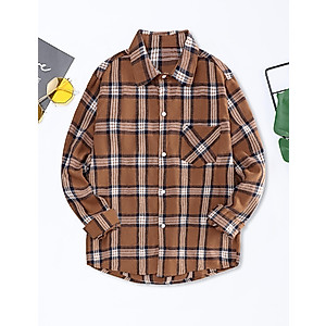 Fuermos Button Down Shirt Men Plaid Shirts Brown XL