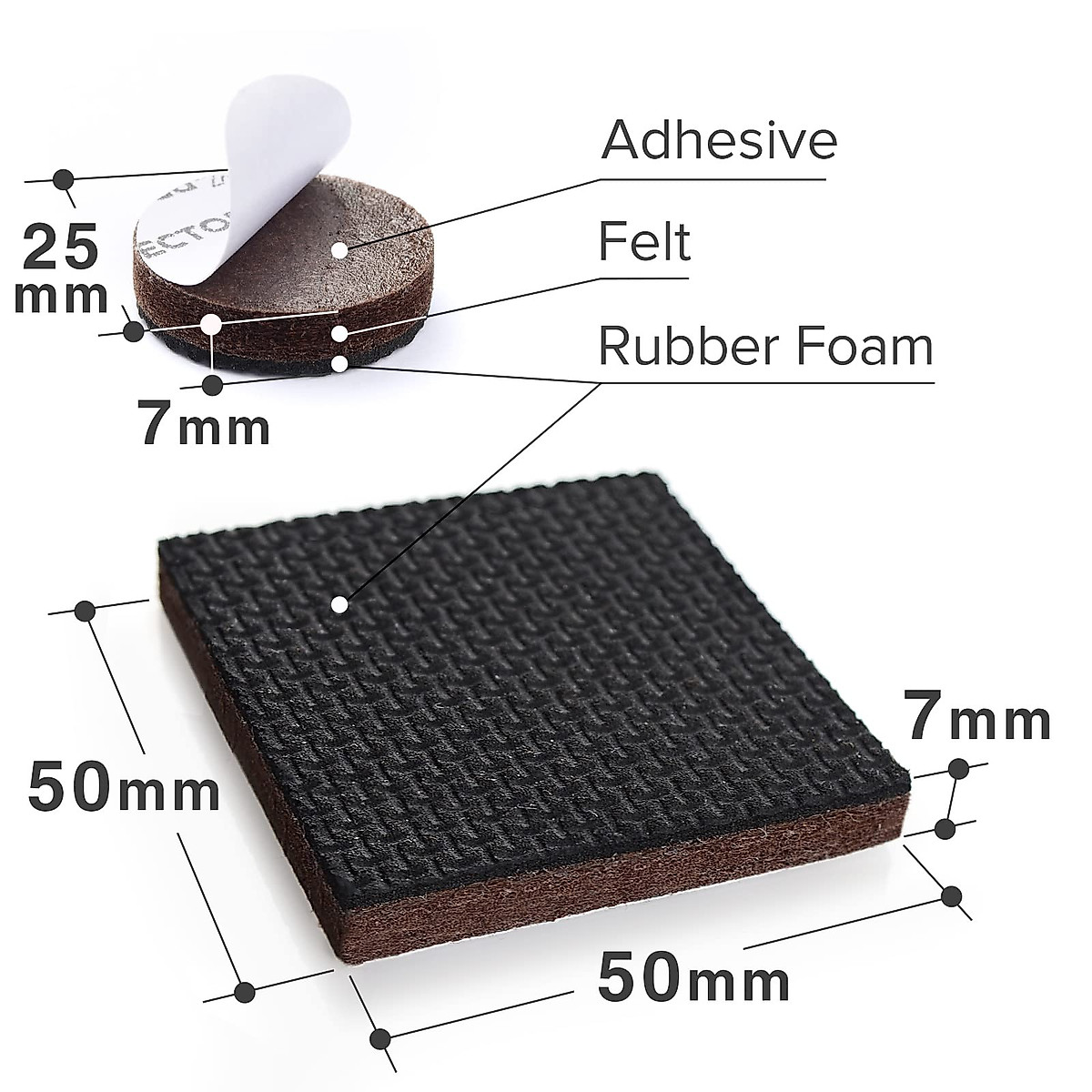 X-Protector Non Slip Furniture Pads for Hardwood Floors 60 PCS - 36 Round 1” + 24 Square 2" Anti Slip Furniture Pads - Self-Adhesive Rubber Furniture Pads Non Slip - Ideal Furniture Stoppers!