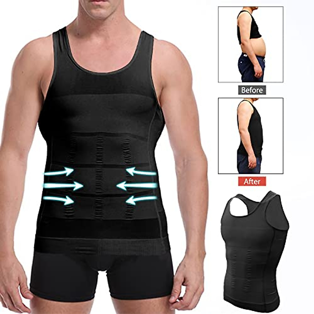 Aptoco Compression Shirts for Men,3 Pack Sleeveless Undershirt Body Shaper Vest Tank Top Mens Gynecomastia