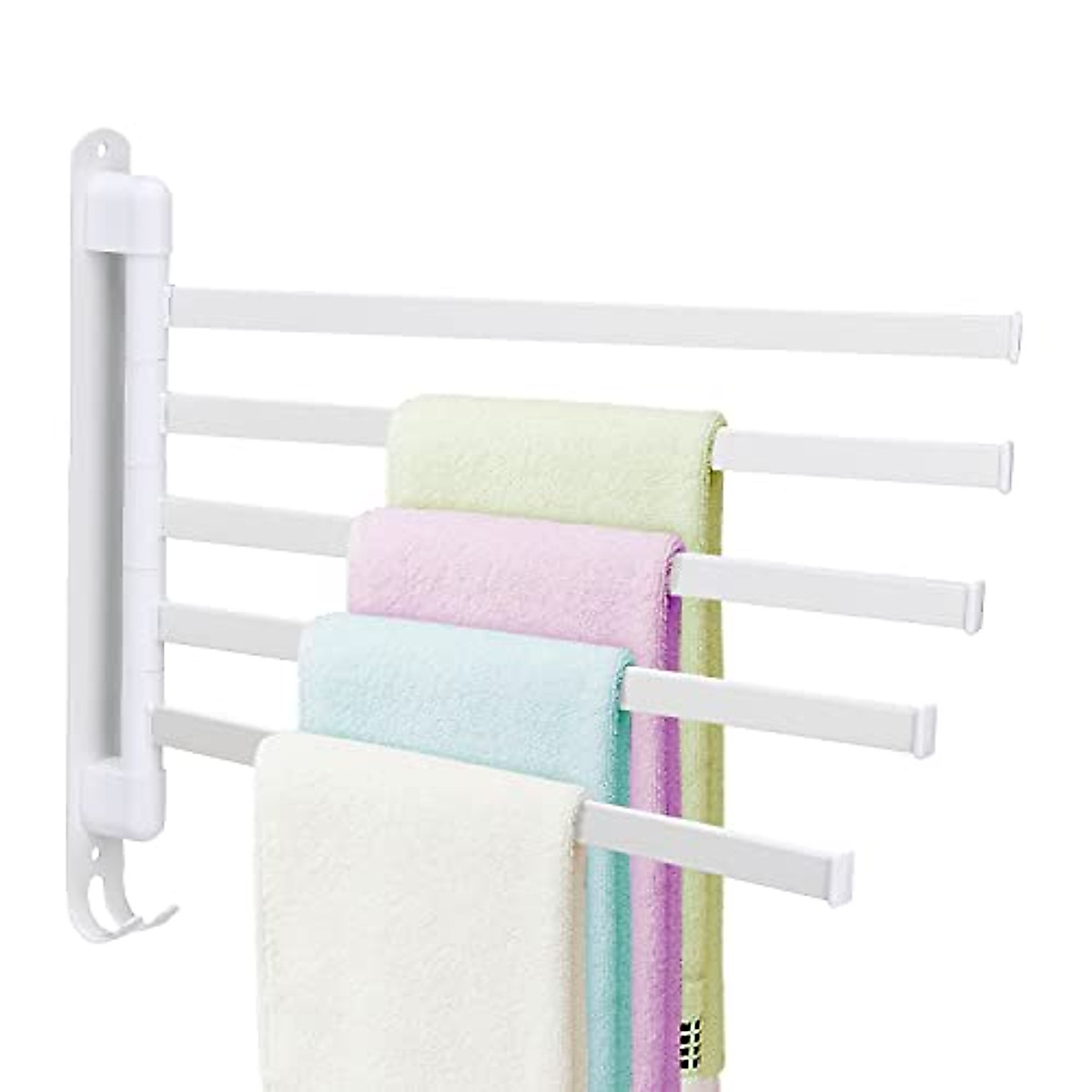 3/4/5 Arm Swivel Towel Rack, 4 in 1 Swivel Towel Bar, Swing Out Towel Hanger with Hook, Stainless Steel Wall Mounted Towel Holder Hand Towel Holder for Bathroom, Kitchen(White-5 Arm)