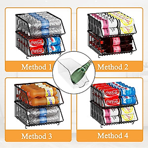 GILLAS 2 Pack Stackable Soda Can Organizer with Dividers for Refrigerator, Can Holder Dispenser Canned Food Organizer, Beverage Storage Basket Rack Drink Organizer for Fridge, Kitchen, Pantry, Black