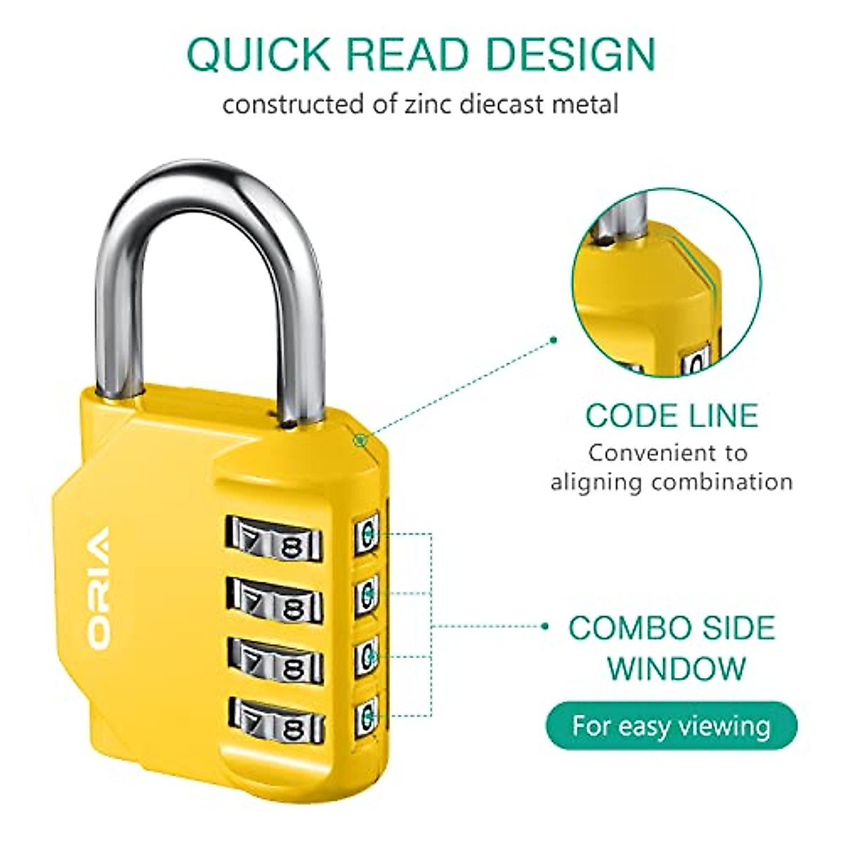 ORIA Combination Lock, (Newest)4 Digit Combination Padlock Set, Metal and Plated Steel Material for School, Employee, Gym or Sports Locker, Case, Toolbox, Hasp Cabinet and Storage, Black&Yellow, 2PCS