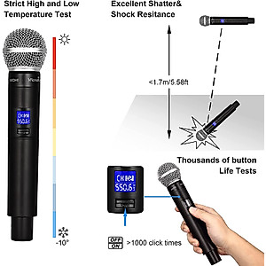 MicrocKing Wireless Microphone System, with 4 Handheld Mics, Metal Build, Fixed Frequency, Long Range 400ft, Ideal for Party/Wedding/Church/Conference/Speech