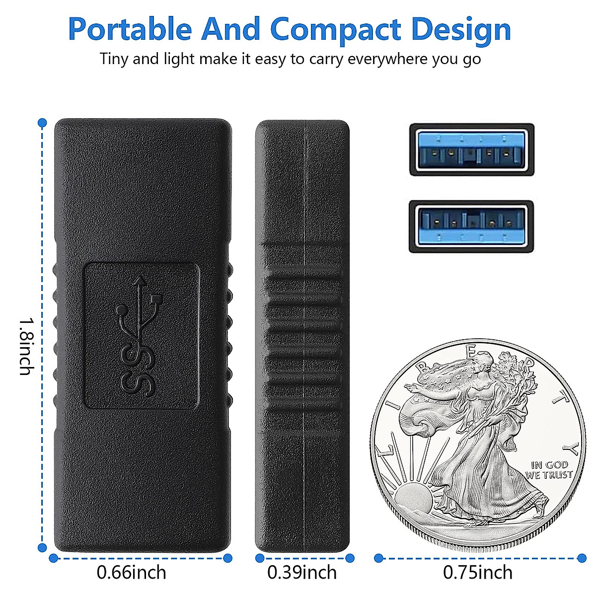 SAISN USB 3.0 Connector Female to Female Adapter USB 3.0 Coupler Adapter Converter Bridge Extension Coupler (Pack of 3, Black)