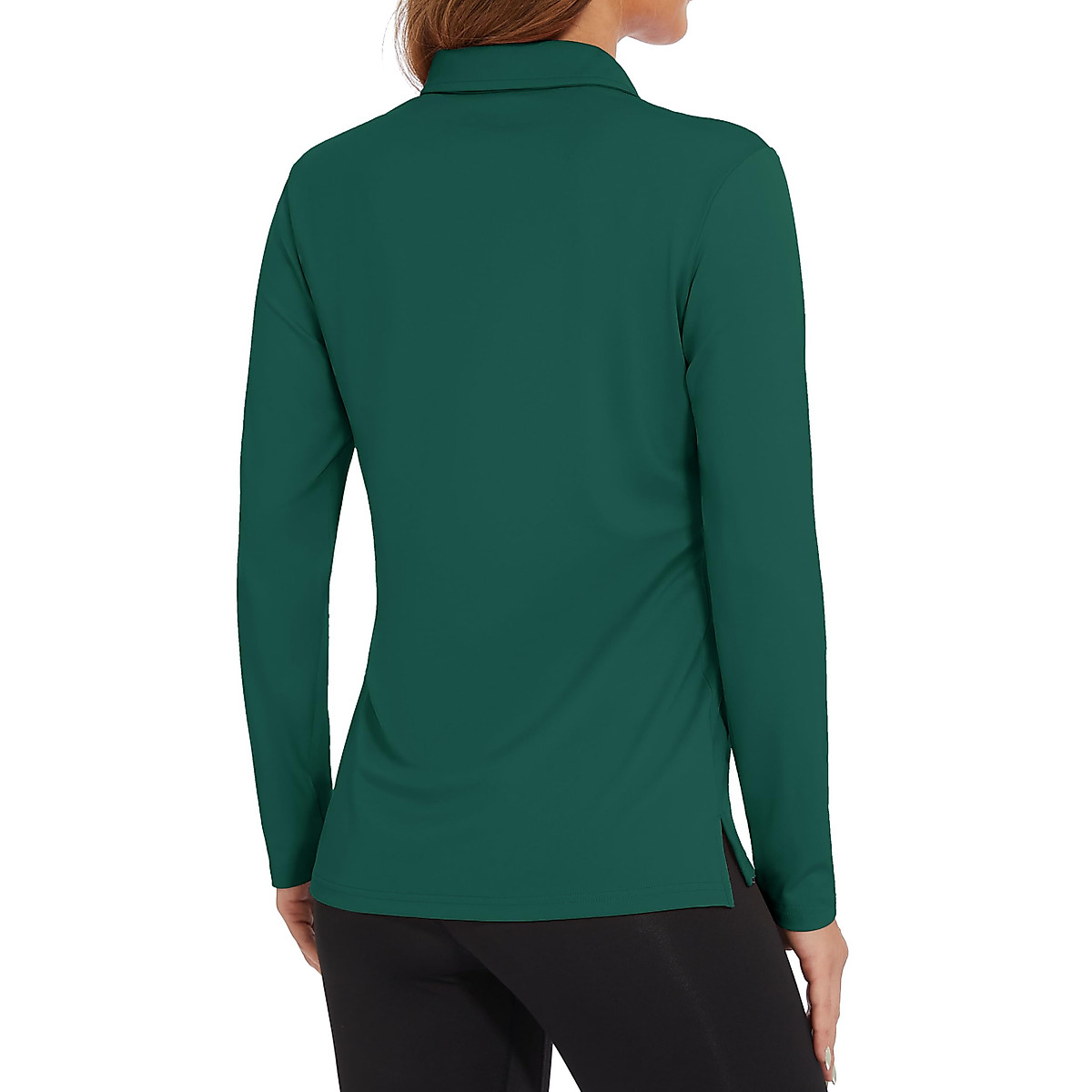 MAGCOMSEN Women's Swim Shirt Long Sleeve Polo Tees Shirts UPF 50+ UV Protection Athletic Shirts V-Neck Golf Polo Emerald Green,M