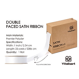 Vitalizart White Ribbon for Gift Wrapping 1" x 25Yd Double Face Continuous Functional Satin Ribbon for Crafts Silk Like Fabric Flower Bouquet Birthday Party Bridal Shower Wreath Hair Off White