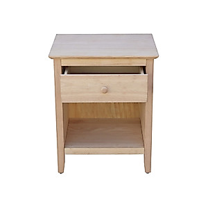 International Concepts Solid Wood Bedroom Nightstand 23.5" H, 1 Drawer, Sturdy Parawood, Paint or Stain in Any Color, Durable Eco-Friendly, Traditional and Elegant Design, Unfinished