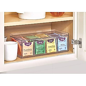 iDesigniDesign Crisp BPA-Free Plastic Stackable Tea Bag Organizer, 12.59" x 6.23" x 4.57", Clear with Gray Dividers & Recycled Plastic Extra-Large Bin, 10” x 8” x 5iDesign