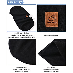 jaxmonoy Wool Cashmere Slouchy Knit Beanies Winter Hats for Women Men Soft Warm Double Layer Reversible Lightweight Slouch Cuffed Skull Beanie Cap - Black