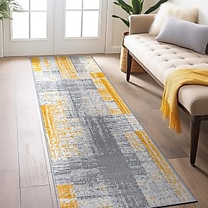 Rugshop Contemporary Distressed Design Soft Area Rug Yellow