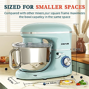 CHeflee Stand Mixer,600W 6+P With 6.5QT Stainless Steel Bowl,Dough Hook, Wire Whip & Beater,for Most Home Cooks,Blue