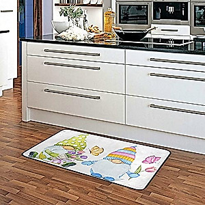 Spring Flowers Gnomes Kitchen Rug Summer Floral Butterfly Kitchen Mat Bath Rugs Doormat Non Slip Floor Door Mats Soft Runner Carpet Home Decor 39 X 20 Inch