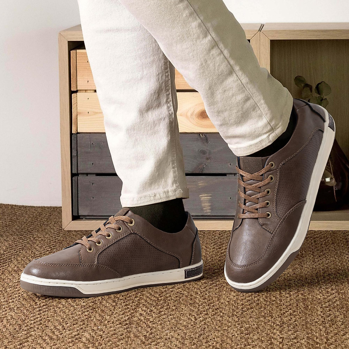 Jousen Men's Sneakers Classic Retro Casual Shoes for Men Breathable Business Dress Sneaker (A81Q07 Dark Brown 10)