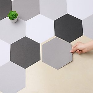 Vinyl Flooring Hexagon Tiles, Peel and Stick Floor Tile, 0.027 Inch Thick, Waterproof Self-Adhesive Floor Tile DIY for Bathroom Kitchen, Four Color (Covered 7.4 Sq.Ft /20 Pcs)