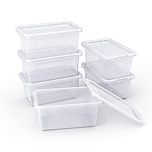 GAMENOTE Plastic Storage Bins with Lids - 5 Qt, 6 Pack Clear Small Stackable Cubby Storage Organizer Containers for Organizing (11.7 × 7.1 × 5.1 inches)