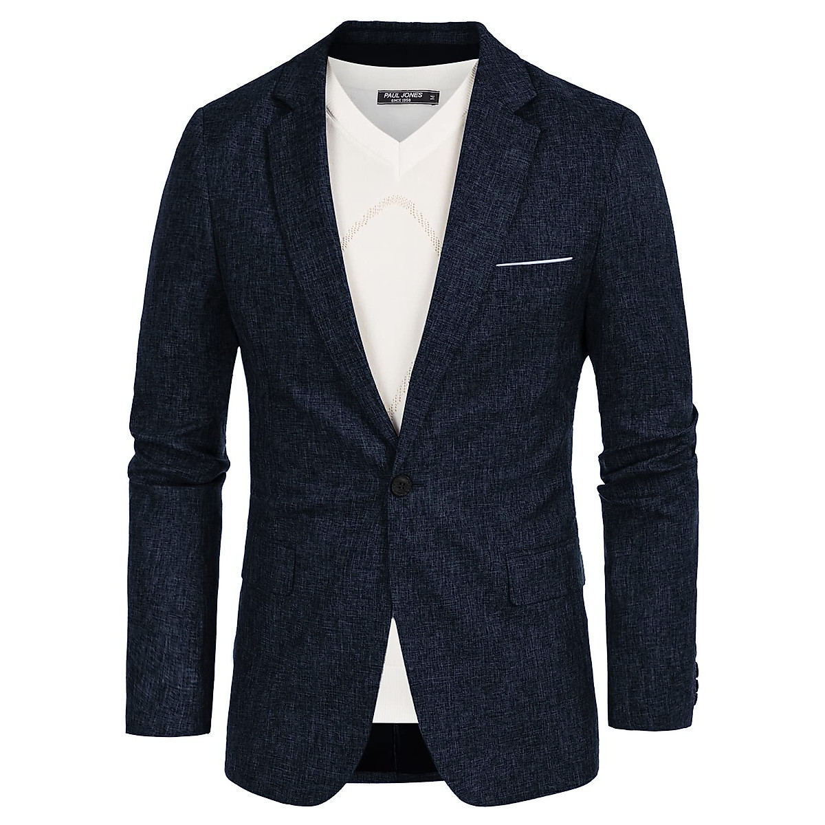 Men's Tailored Casual Blazer Slim Fit One Button Business Sport Coat Navy L