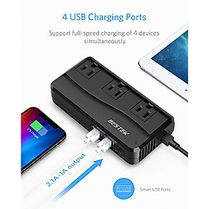 BESTEK 200W Power Inverter DC 12V to 110V AC Inverter with 4.2A 4-Port USB Car Adapter (Black)