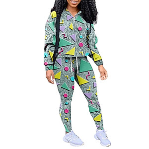 EOSIEDUR Women's 2 Piece Outfits Zip Sweatshirt Elastic Waistband Pants with Drawstring Lounge Set Tracksuit, Memphis XL