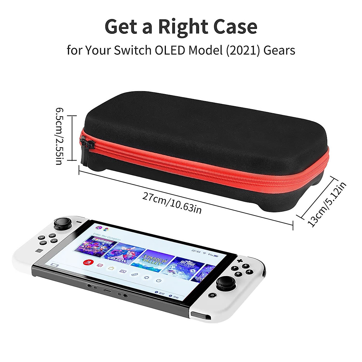JAOYSTII Carry Case for Nintendo Switch OLED Model 2021, Accessories Kit with Clear Cover, Screen Protector, Thumb Grip Caps & More, Suitable for Travel and Home Storage