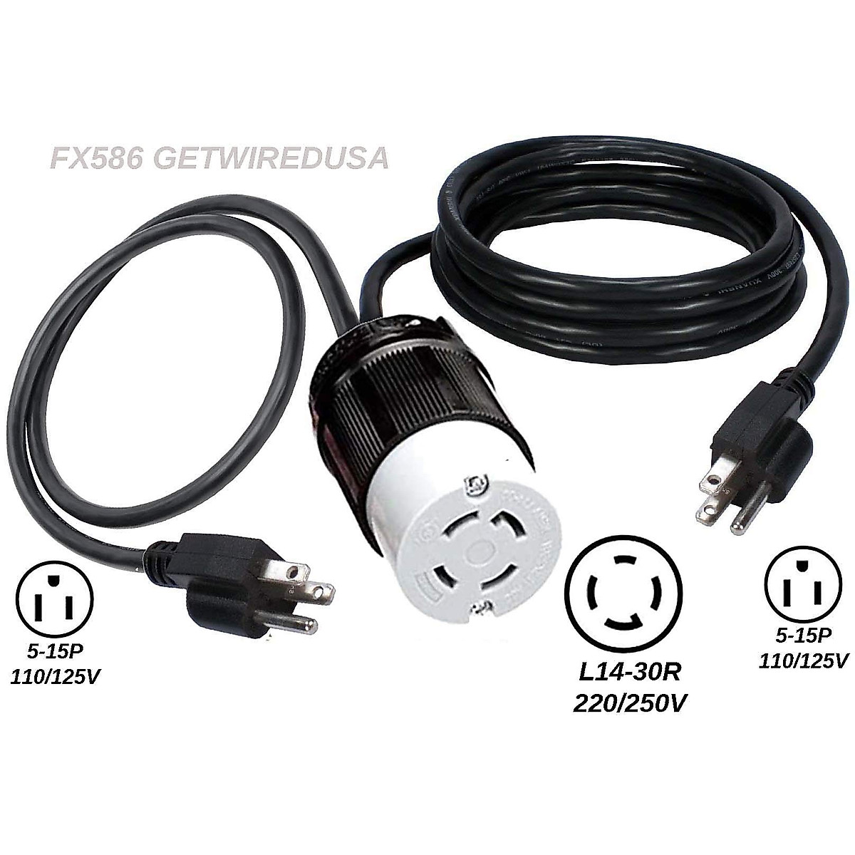 Power Converter 110/125V To 220/250V Electric Adapter 5-15P Wall Plug To L14-30R Twist-Lock 4-Pin Miller Lincoln Hobart Plasma Cutter Welder Mig Tig Arc Receptacle Outlet Box NEMA FX586W