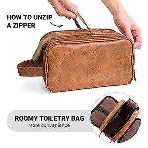 Elviros Travel Toiletry Bag for Men, Shaving Dopp Kit Water-resistant Bathroom Small Toiletries Organizer PU Leather Cosmetic Bags