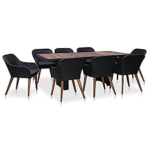 vidaXL Patio Dining Set 9 Pieces with Cushions Garden Furniture Dinner Dinette Chair and Table Lounge Seating Poly Rattan Black Poolside Yard Home