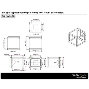 StarTech.com 4-Post 8U Hinged Wall-Mount Network Rack, 19" Open Frame Server Rack with 19.8in Mounting Depth, Wall Mount Swing Out Data Rack for IT / AV / Computer Equipment, TAA (RK819WALLOH)