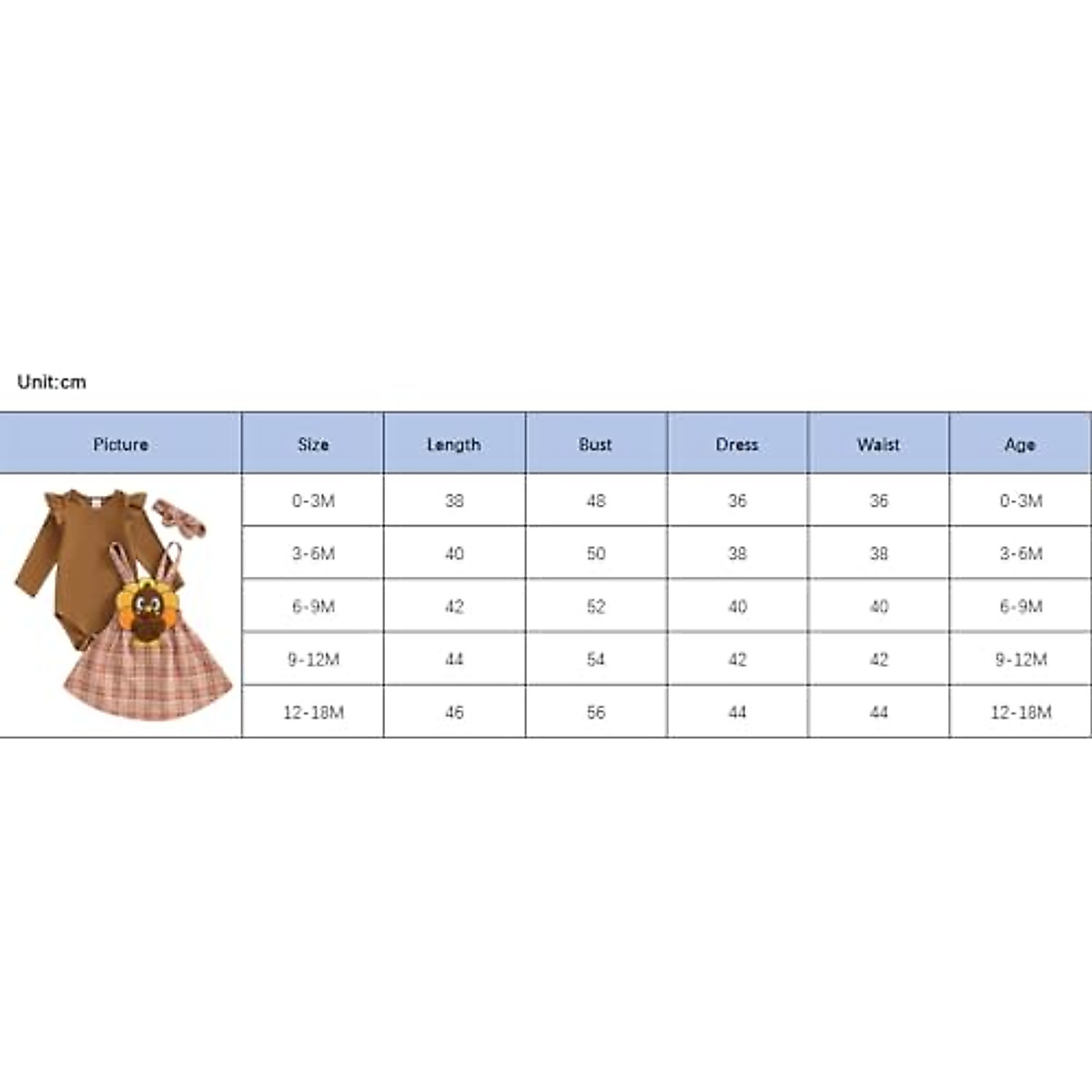 Baby Girls Thanksgiving Outfits Long Sleeve Newborn Romper and Suspender Plaid Skirt Set Infant Fall Winter Clothes (Brown, 3-6 Months)