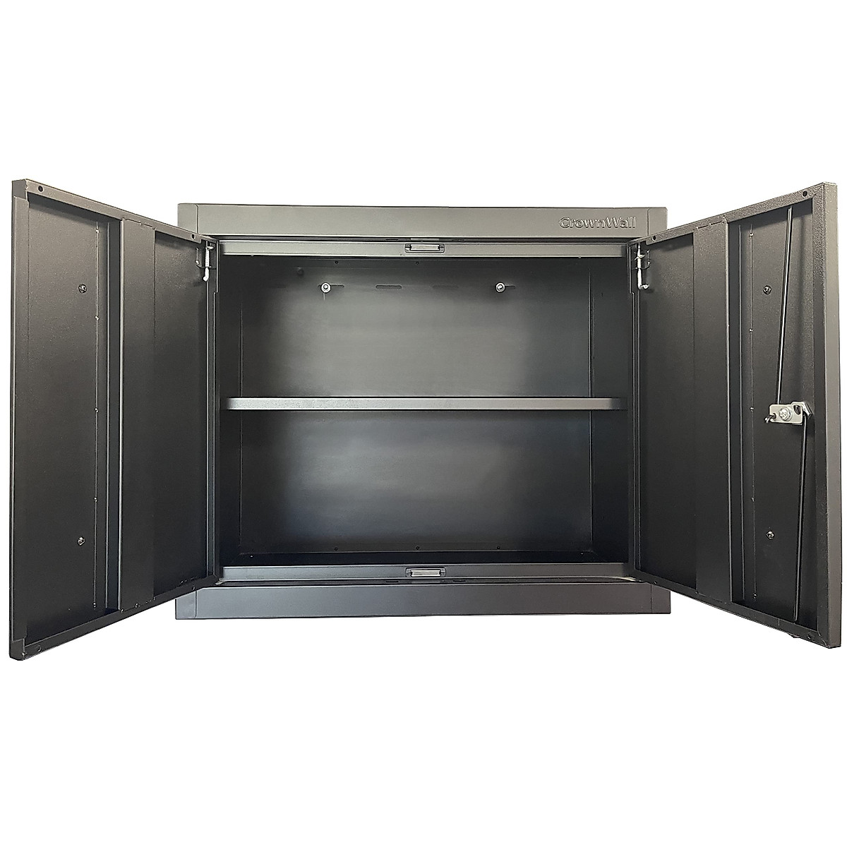 Crownwall Pro Series Fully Assembled Wall Cabinet, Garage Storage, Home Organizer Storage System (Black with Silver Handles)