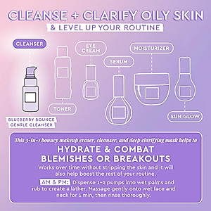 Glow Recipe Blueberry Bounce Gentle Face Cleanser Travel Size - 3-in-1 Foaming Double Cleanser, Makeup Remover & Clarifying Mask - Hydrating Hyaluronic Acid, Blueberry Extract & Exfoliating AHA (30ml)