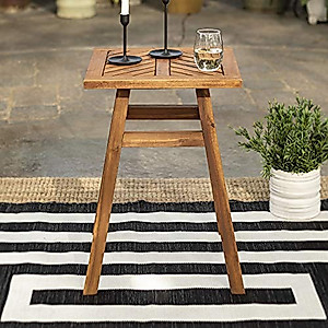 Walker Edison Outdoor Patio Wood Chevron Square End Side Table All Weather Backyard Conversation Garden Poolside Balcony, 18 Inch, Brown