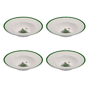 Spode Christmas Tree Collection Pasta Bowl, set of 4, Rimmed Plate for Serving Salad, Spaghetti, and Soup, 10-Inch, Made of Porcelain, Dishwasher, Microwave, and Freezer Safe