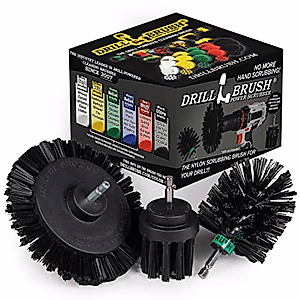 Drill Brush Power Scrubber by Useful Products - Grill Cleaning Brush Drill Attachment 3 Piece Set - Drill Brush Cleaning Tool - Baked on Food Remover Brush - Black Bristle Brush Attachment